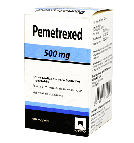 Pemetrexed 500 mg, Polvo Liofilizado para Solución Inyectable | UNIMARK S.A Pemetrexed 500 mg, Polvo Liofilizado para Solución Inyectable | UNIMARK S.A